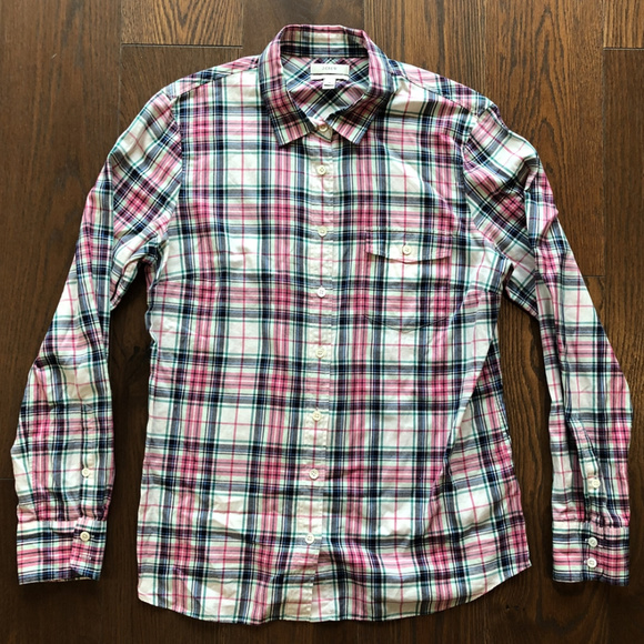 J. Crew | Tops | Jcrew Boy Plaid Button Down Shirt Sz | Poshmark